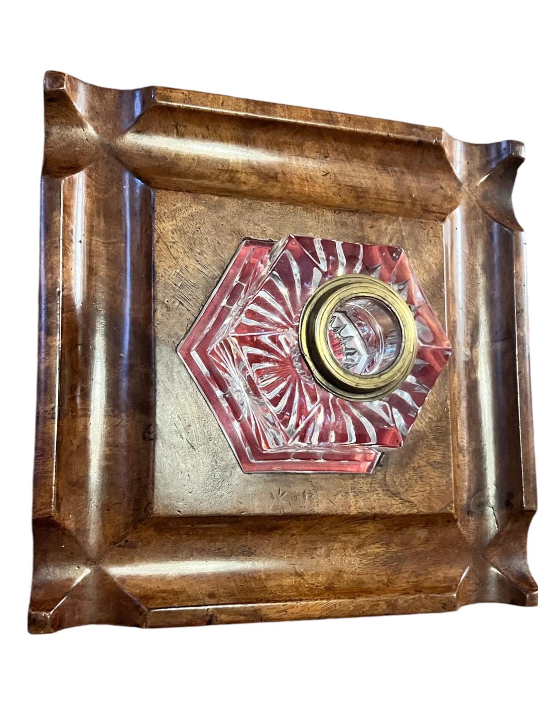 Vintage Six Sided (hexagonal) Glass Inkwell Set in Beautifully Walnut ...