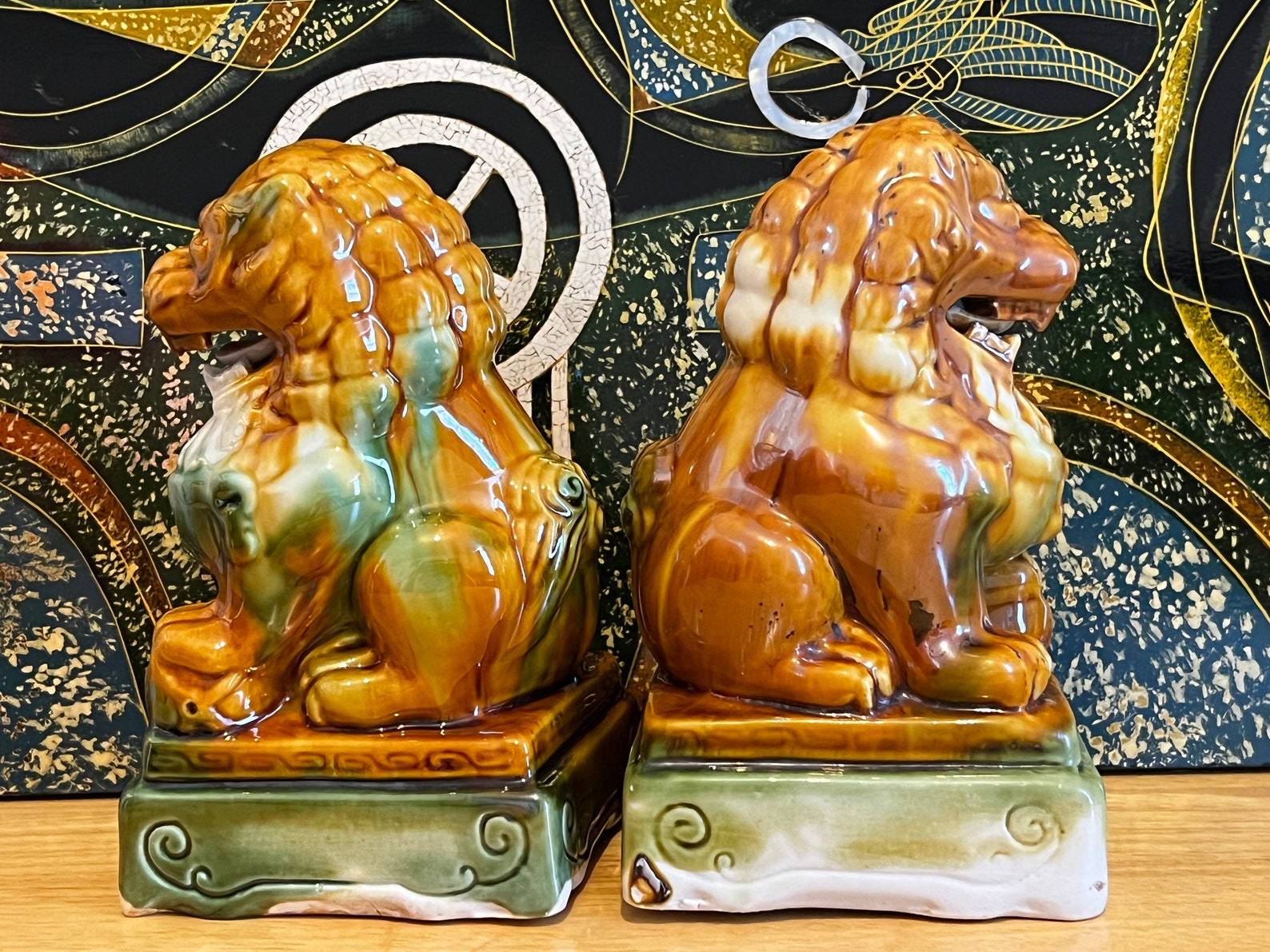 Chinese Majolica Famille Verte Foo Dogs on Stands , Majolica Orange Foo ...