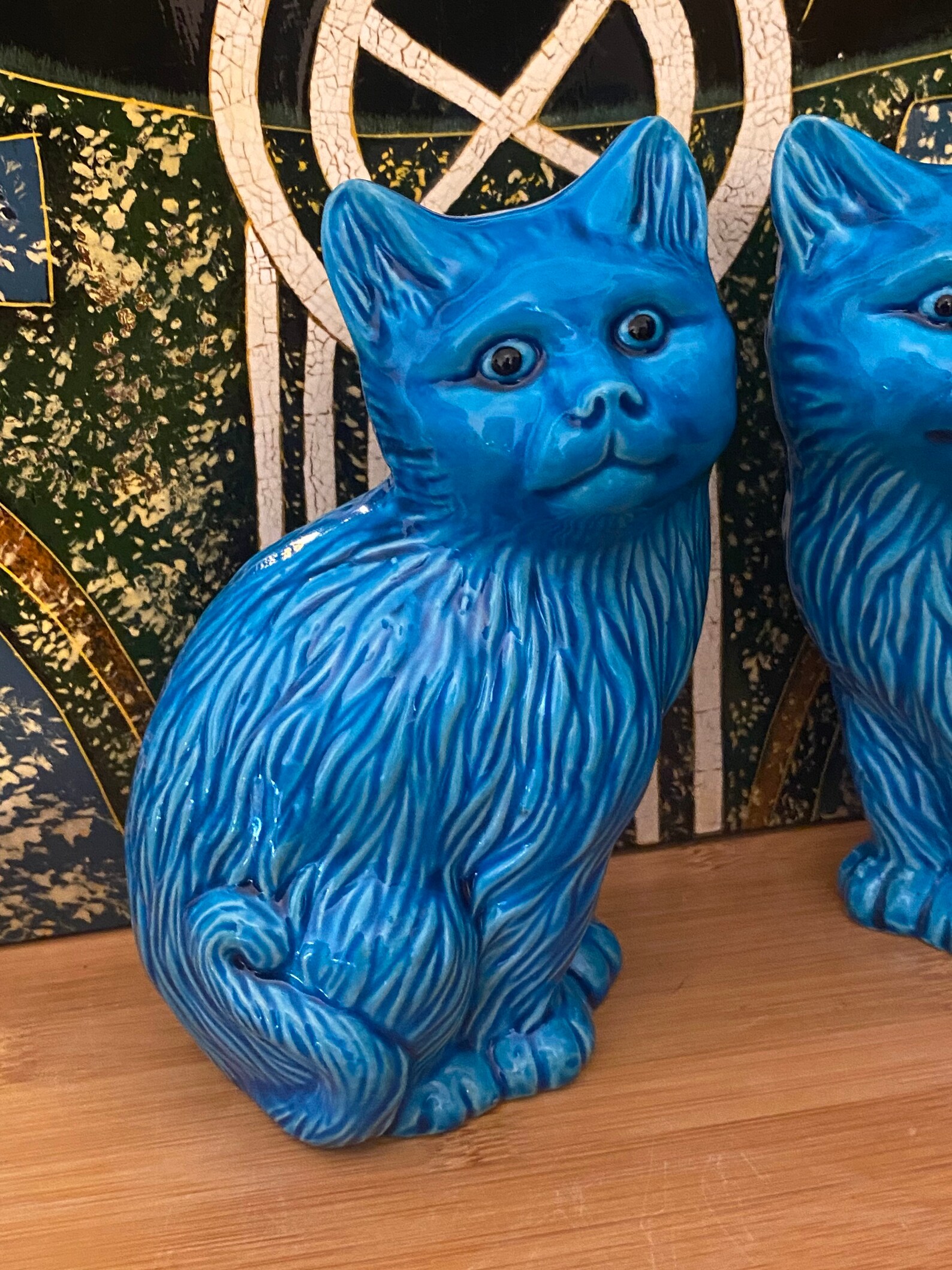 Vintage pair Chinoiserie China cats Majolica Turquoise blue | Etsy