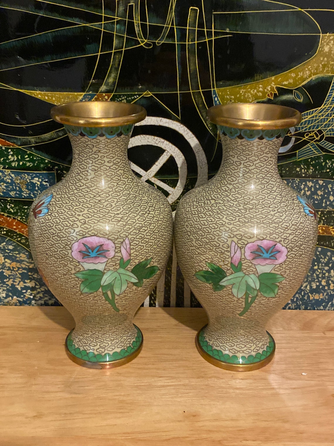 Jingfa Cloisonné Vases Polychrome Floral Motif Vintage Mid - Etsy UK