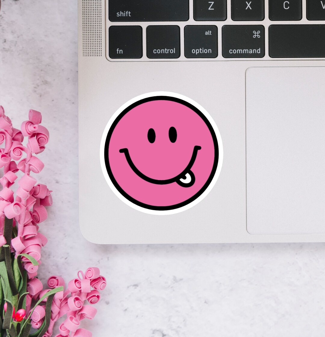Pink Smiley Face Sticker, Fun Stickers for Laptop, Laptop Decals, Pink ...