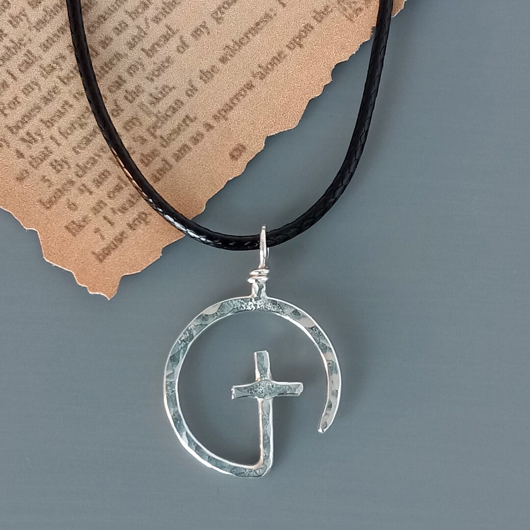 Circle Cross Pendant - Hammered Silver Cross for Adults or Children - Etsy