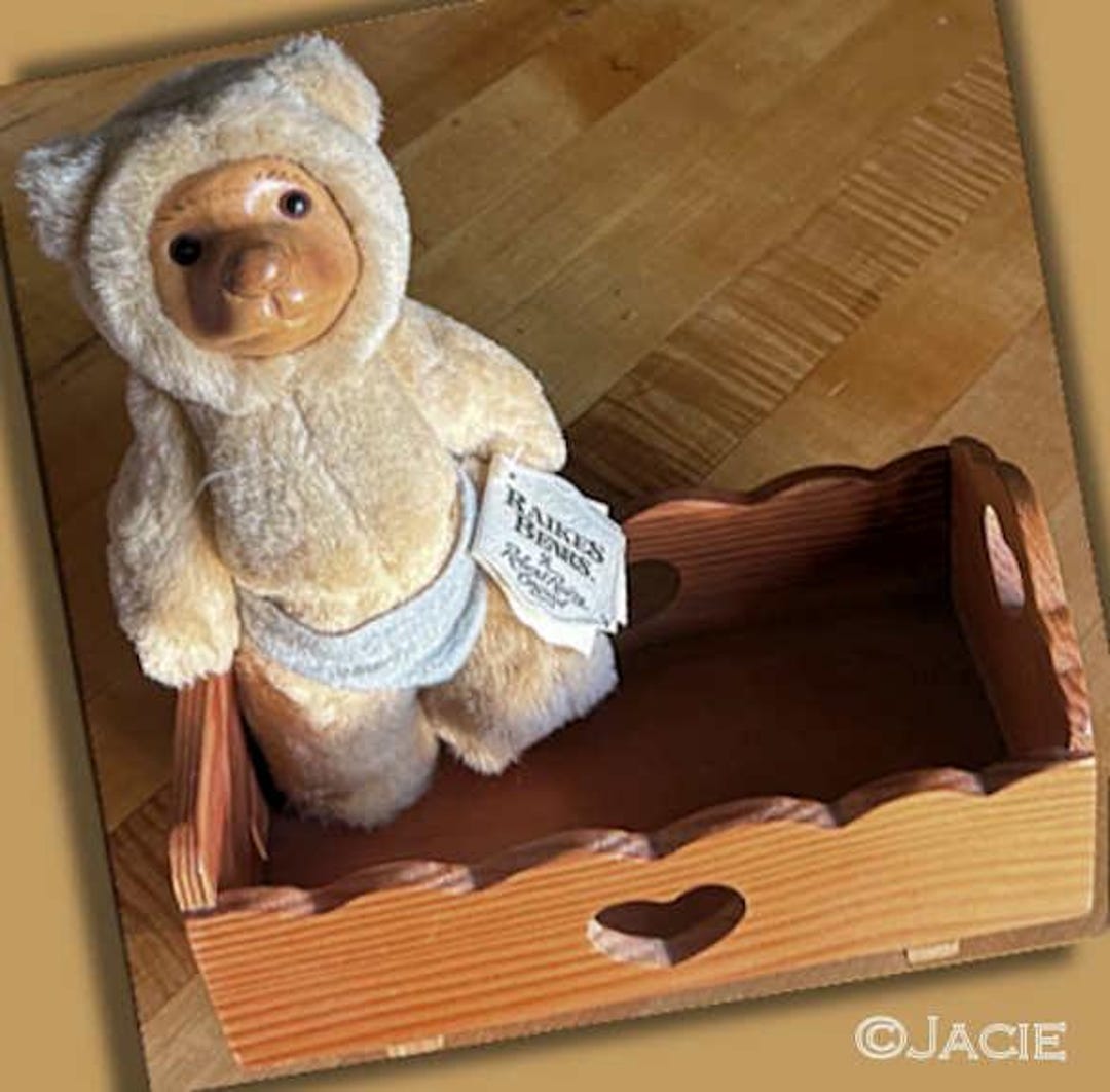 Rare Limited Robert Raikes Nursery Miniatures Ben Bear With Wood Cradle ...