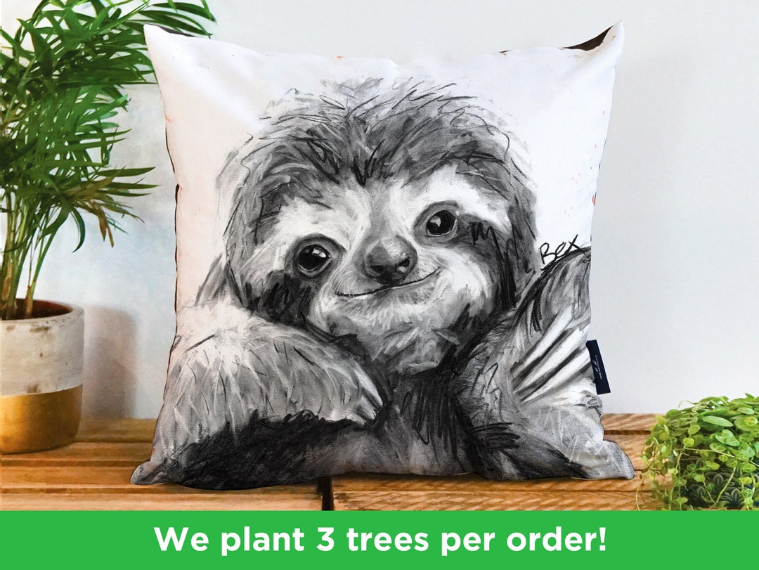 Cute Charcoal Sloth Vegan Cushion by Bex Williams Cheeky Sloth Handmade ...