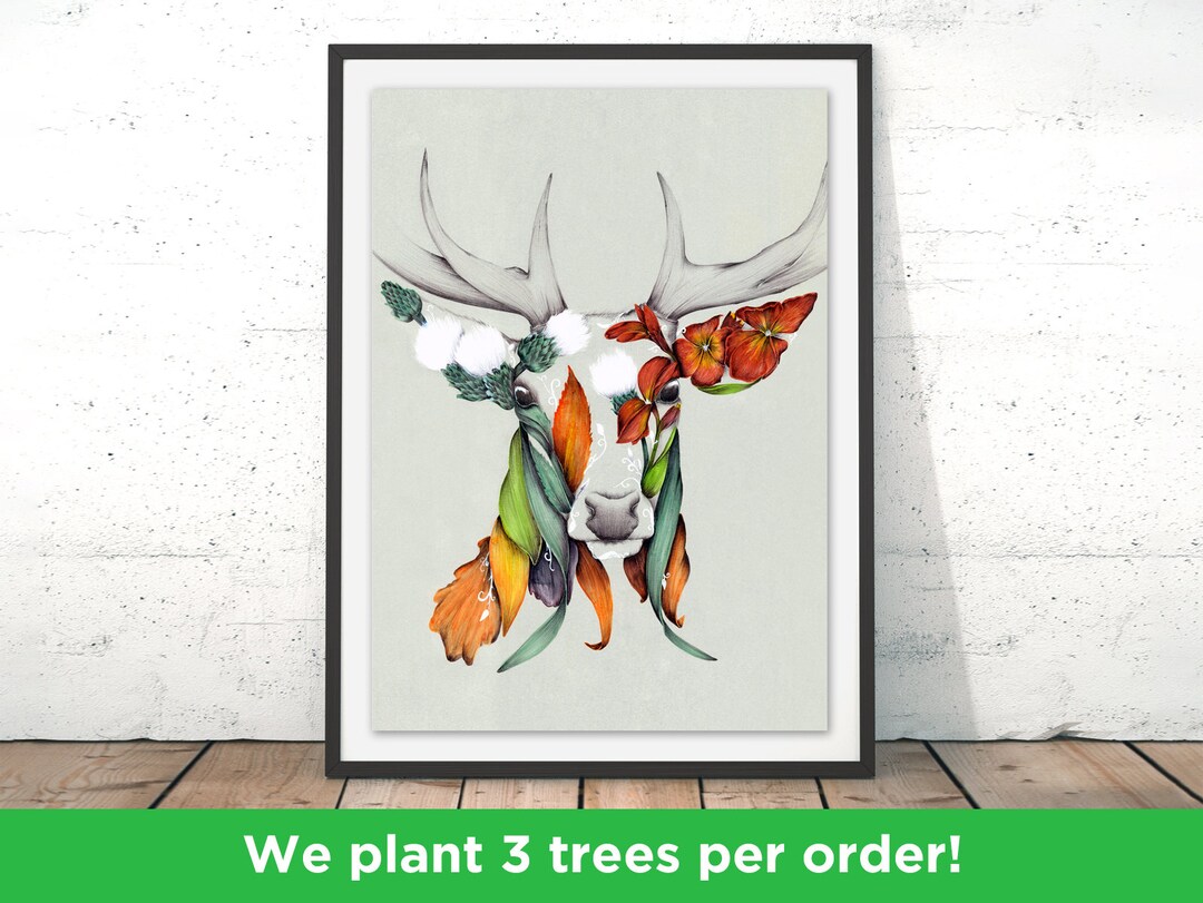 Rustic Deer Print by Kat Baxter Colourful Stag Wall Art - Etsy