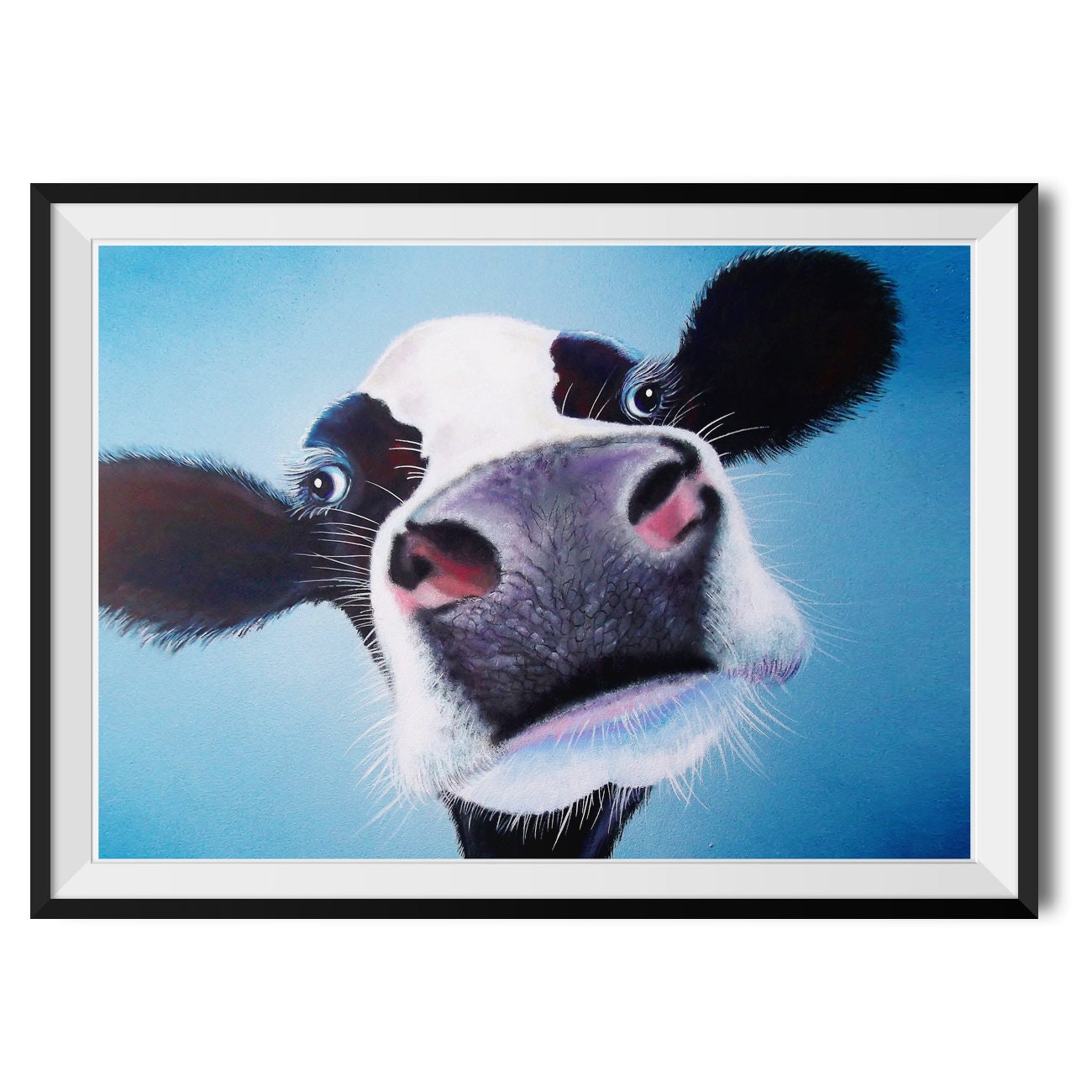 Funny Cow Print by Adam Barsby Cow Painting Black and White | Etsy