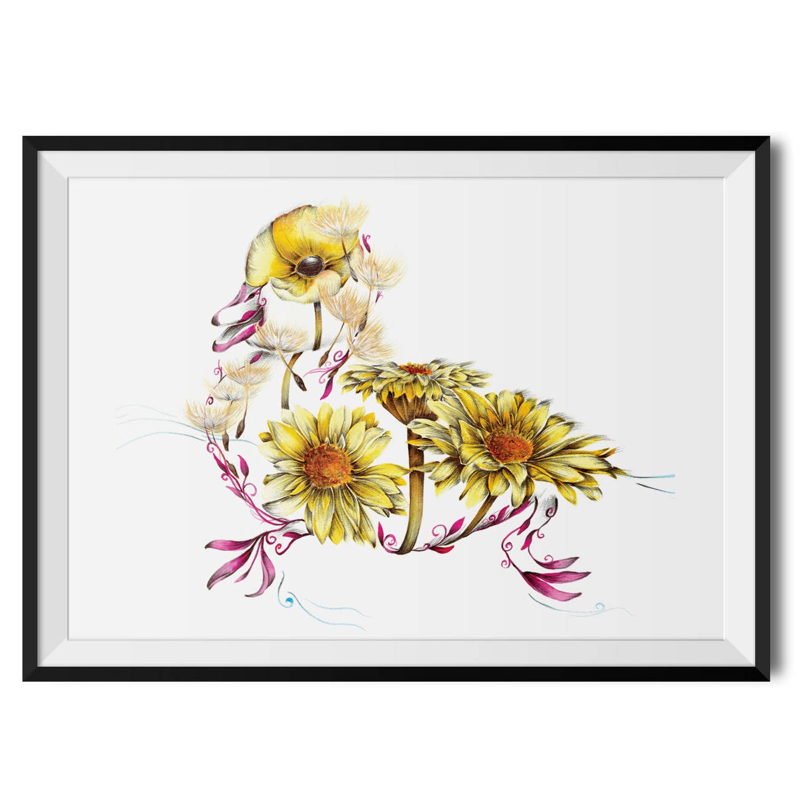 Duck Art Print Duckling Illustration Floral Duck Art Duck | Etsy