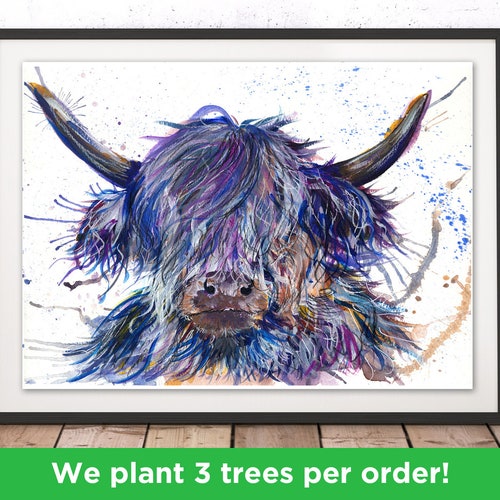 Highland Cow Print Highland Coo Painting Scottish Cow Wall - Etsy