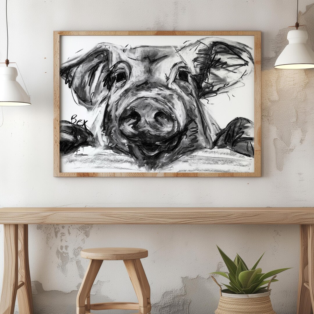 Pig Art Print Pig Wall Art Pig Charcoal Illustration Pig Kitchen Decor ...