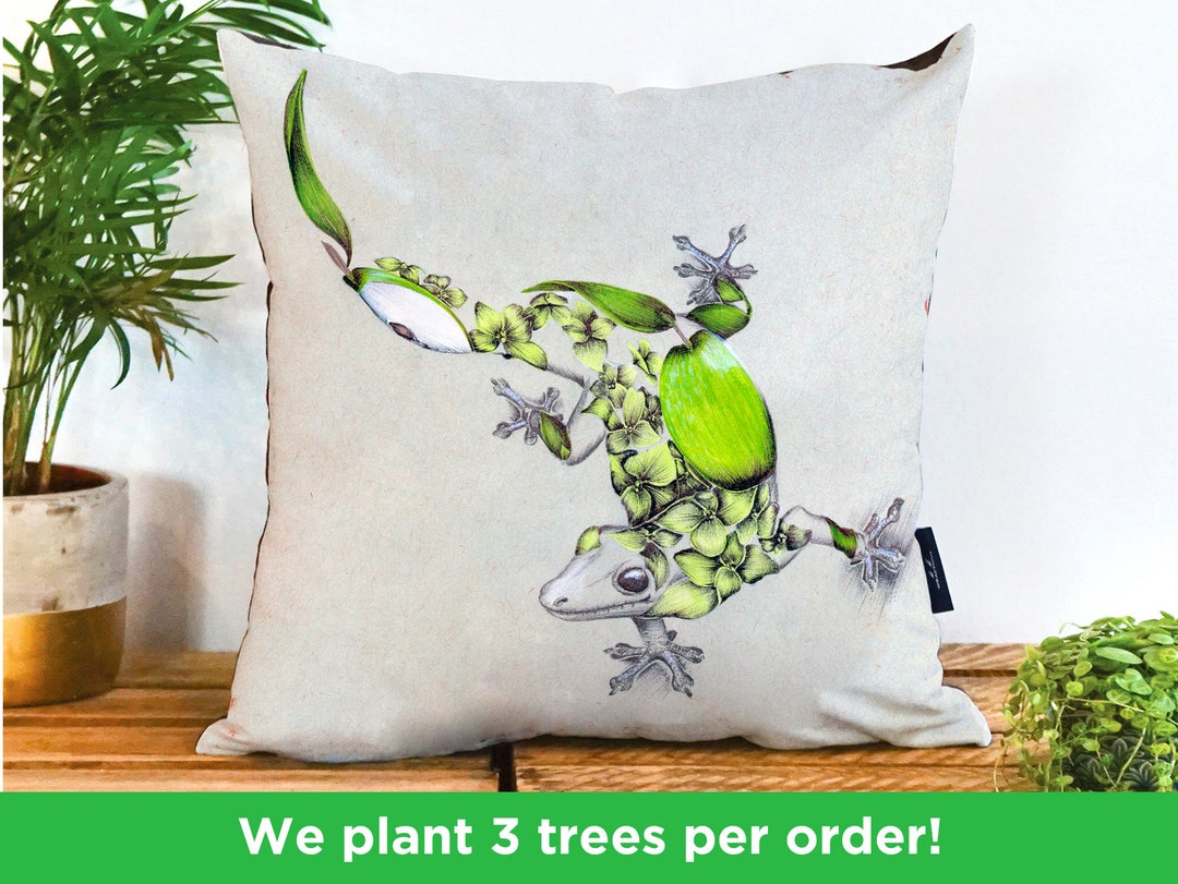 Rustic Lizard Illustration Pillow by Kat Baxter Floral Lizard Vegan ...