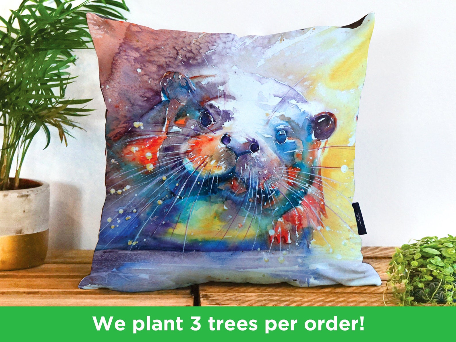 Rainbow Otter Cushion by Liz Chaderton Watercolour River - Etsy