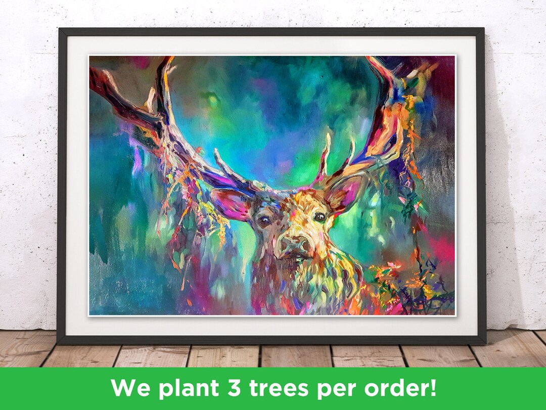 Woodland Stag Print by Sue Gardner Colourful Stag Wall Art Stag Print ...