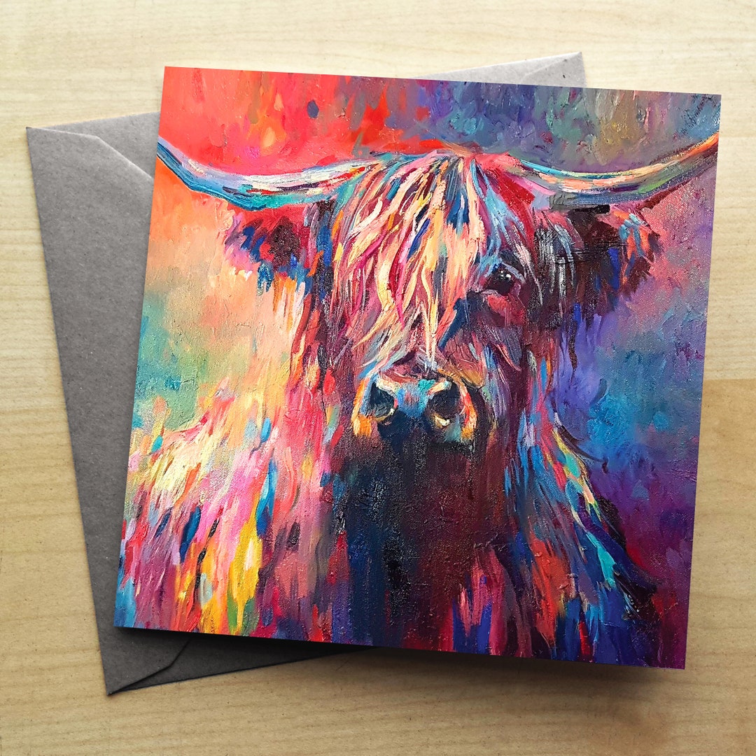 Colourful Highland Greetings Card by Sue Gardner Scottish - Etsy