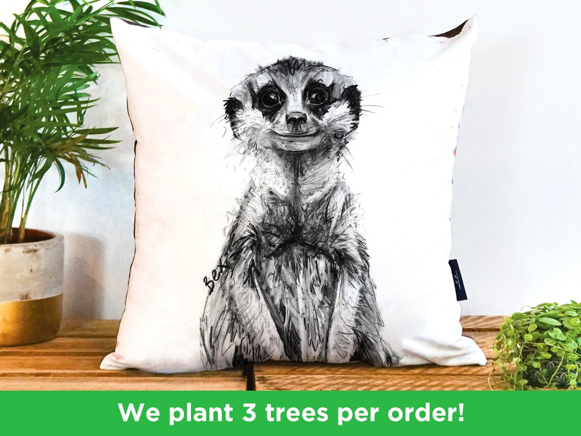 Charcoal Meerkat Vegan Cushion by Bex Williams Meerkat - Etsy