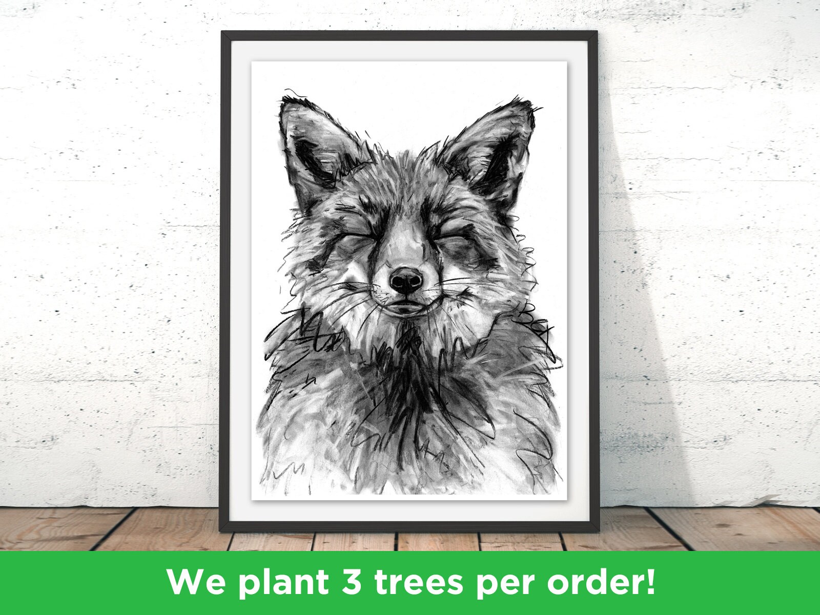 Cute Charcoal Fox Art Print by Bex Williams for Wraptious Fox - Etsy