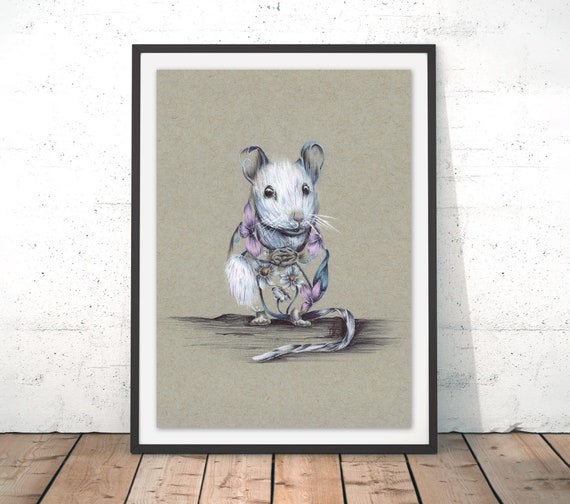 Rustic Floral Mouse Art Print Daisy Mouse Print Flowers with | Etsy