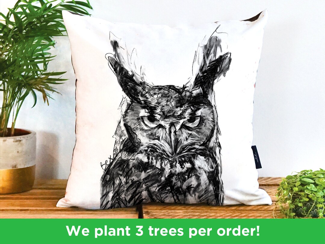 Charcoal Owl Pillow by Bex Williams Black and White Owl Cushion Owl ...