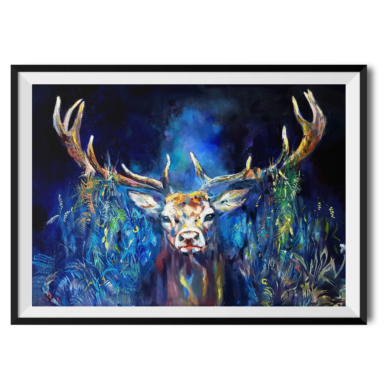 Blue Grazing Stag Print by Sue Gardner Colourful Stag Wall - Etsy