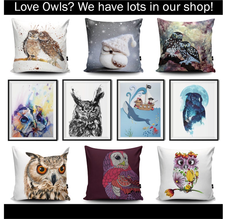 Charcoal Owl Pillow by Bex Williams Black and White Owl - Etsy UK
