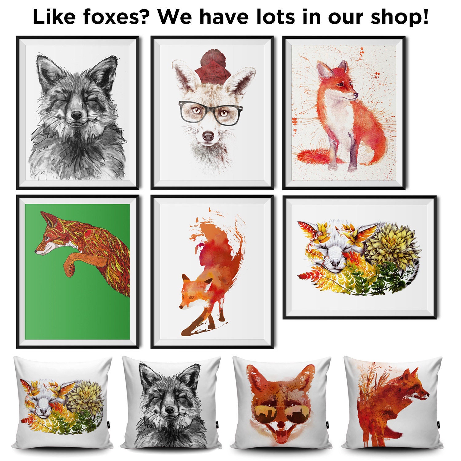 Cute Fox Print by Kate Findlay Red Foxtextile Wall Art - Etsy UK