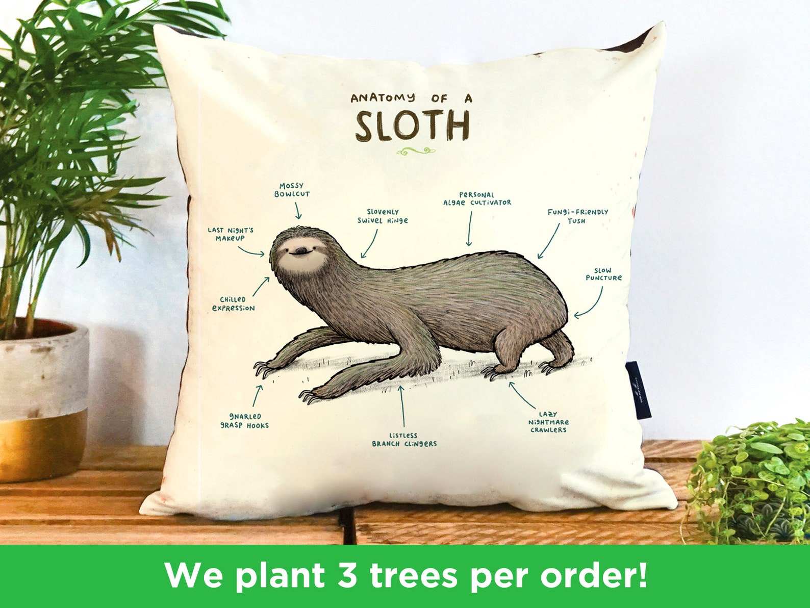 Anatomy Of A Sloth Pillow by Sophie Corrigan Cute Sloth | Etsy