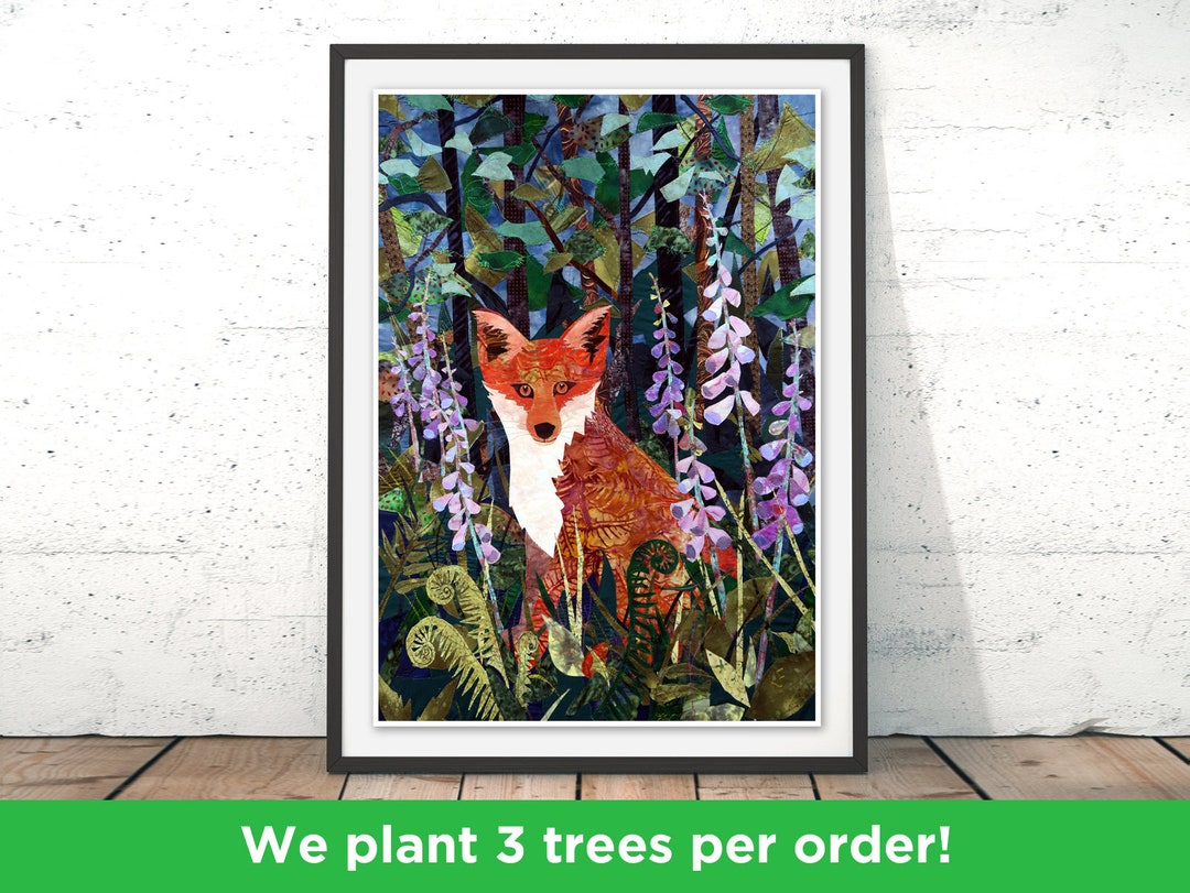 Cute Fox Print by Kate Findlay Red Foxtextile Wall Art Floral Fox Art ...
