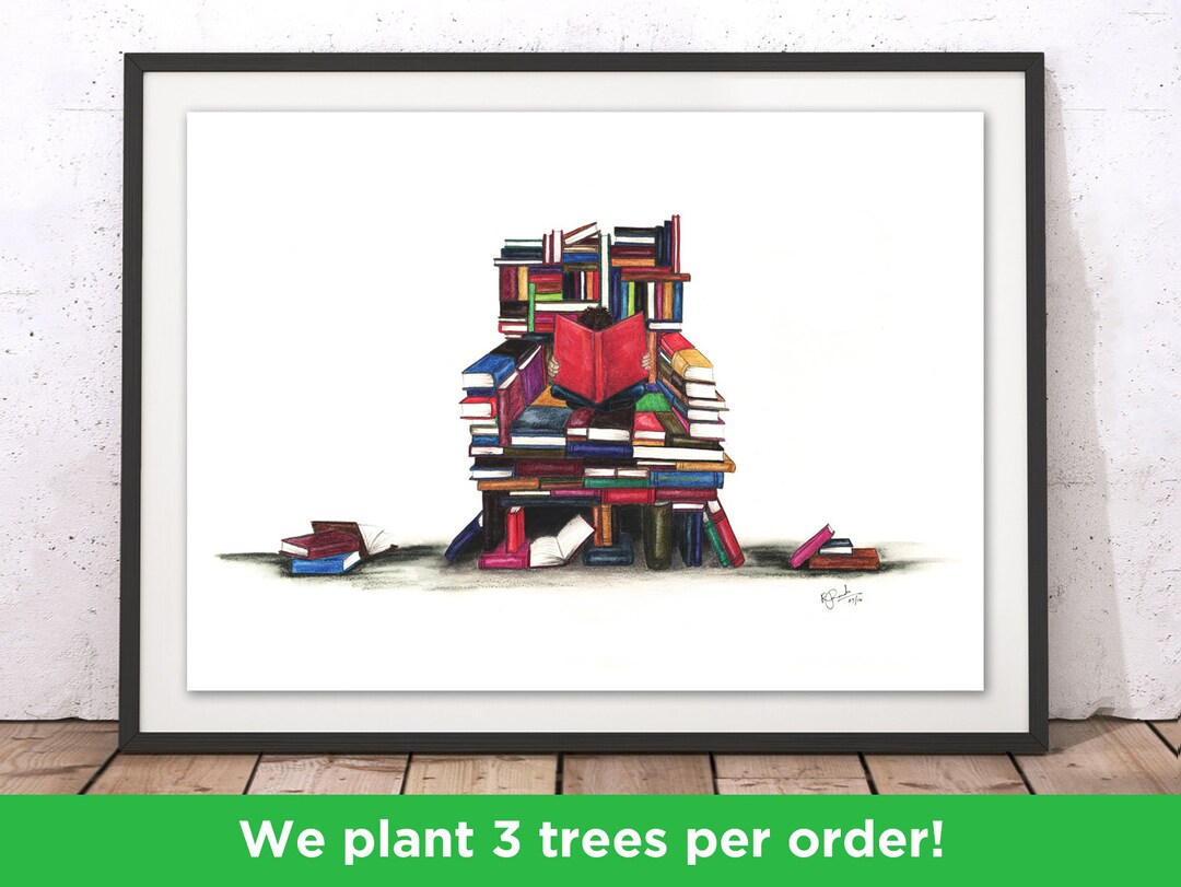 Book Illustration Lovers Art Print Geekery Nerd Print Bibliophile for ...