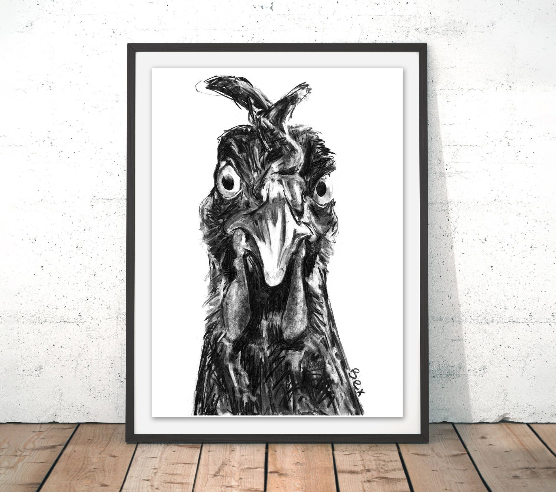 Chicken Art Print Chicken Wall Art Cockerel Charcoal | Etsy
