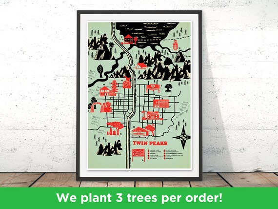 Twin Peaks Print Twin Peaks Illustration Twin Peaks Map | Etsy