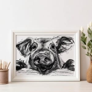 Pig Art Print Pig Wall Art Pig Charcoal Illustration Pig Kitchen Decor ...