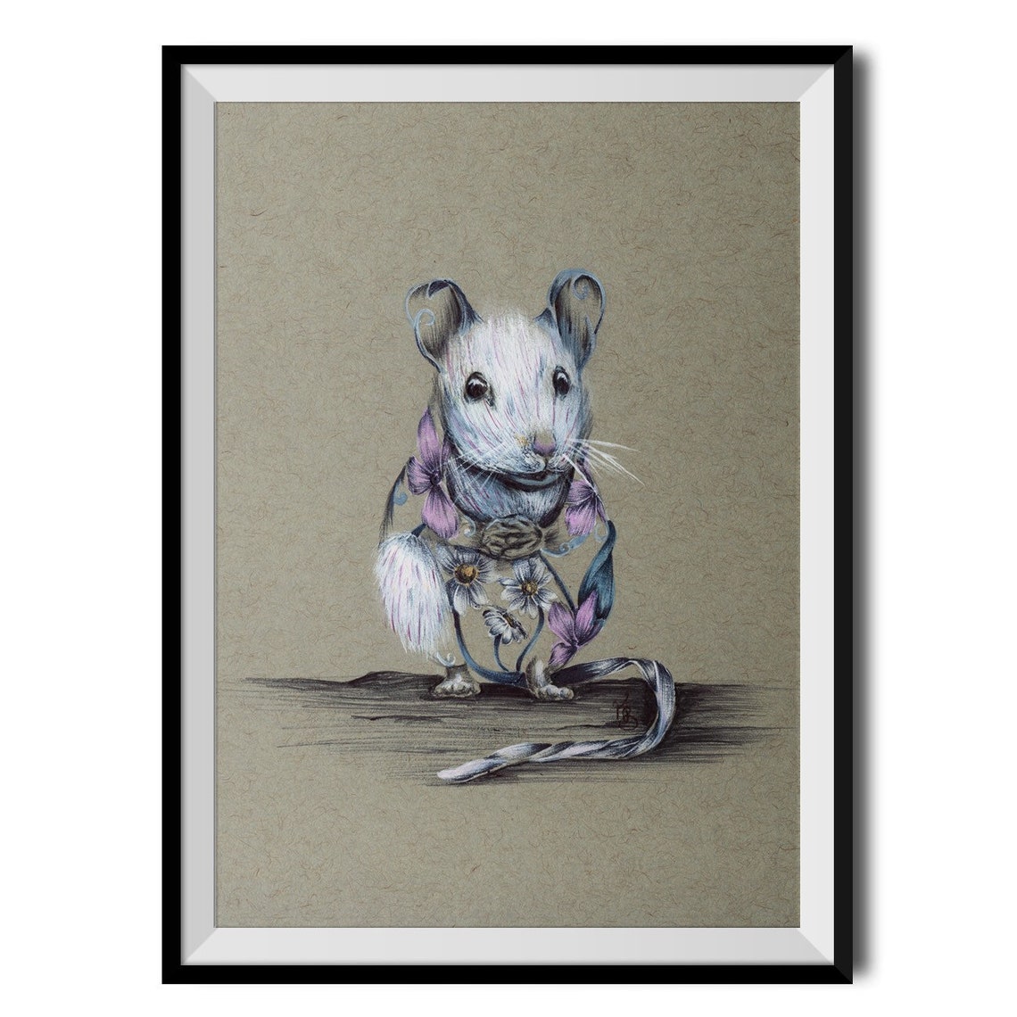 Rustic Floral Mouse Art Print Daisy Mouse Print Flowers With - Etsy