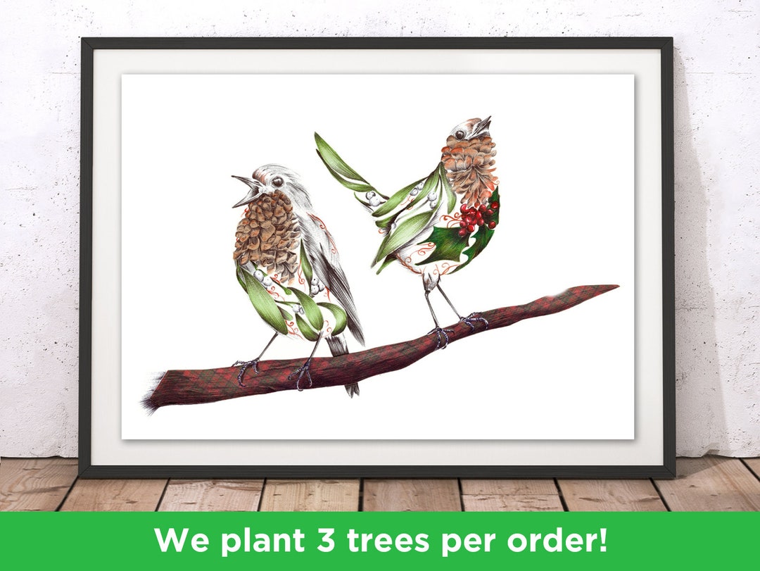 Floral Bird Print by Kat Baxter Two Birds Wall Art Flowery - Etsy