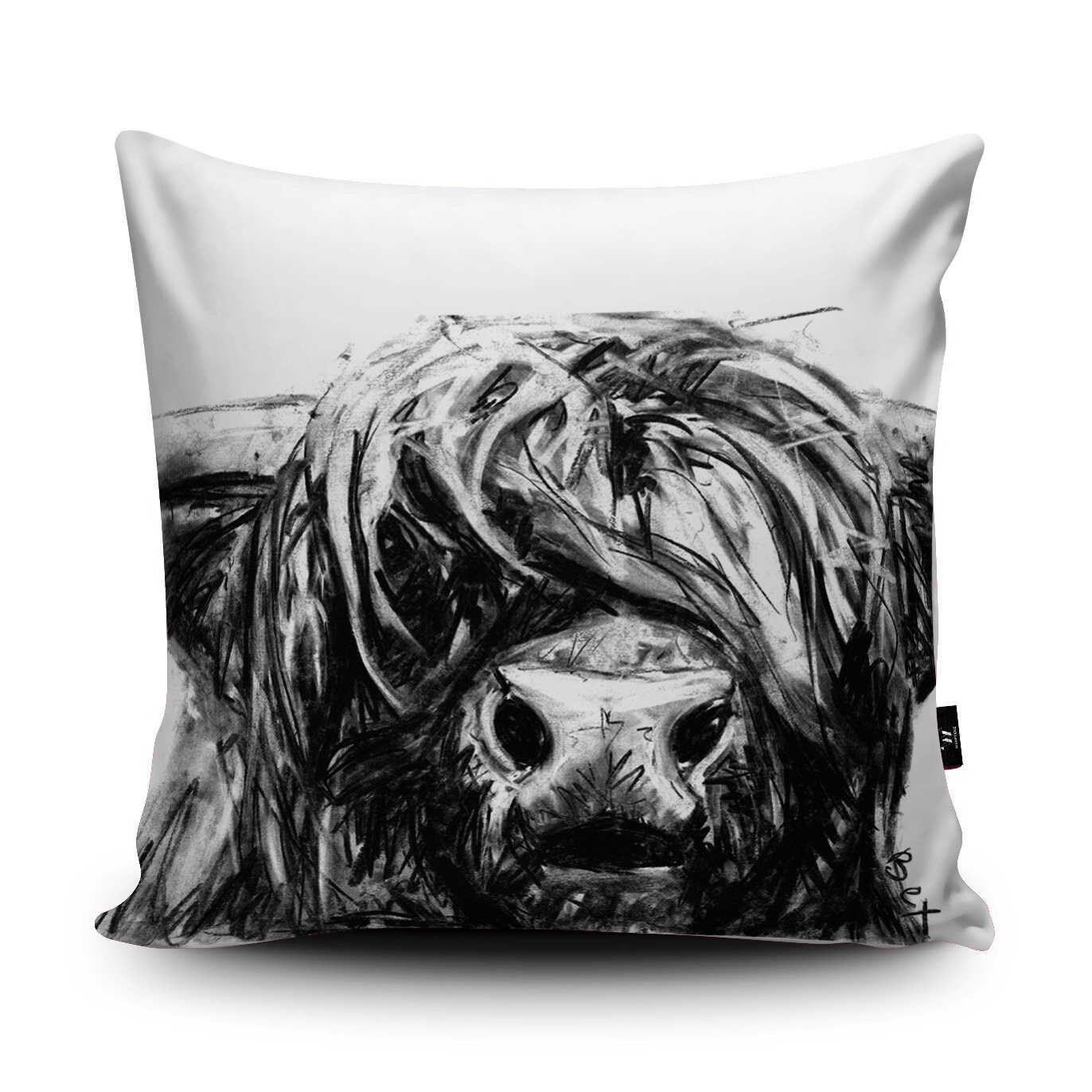 Charcoal Highland Cow Cushion by Bex Williams Hand-made | Etsy UK
