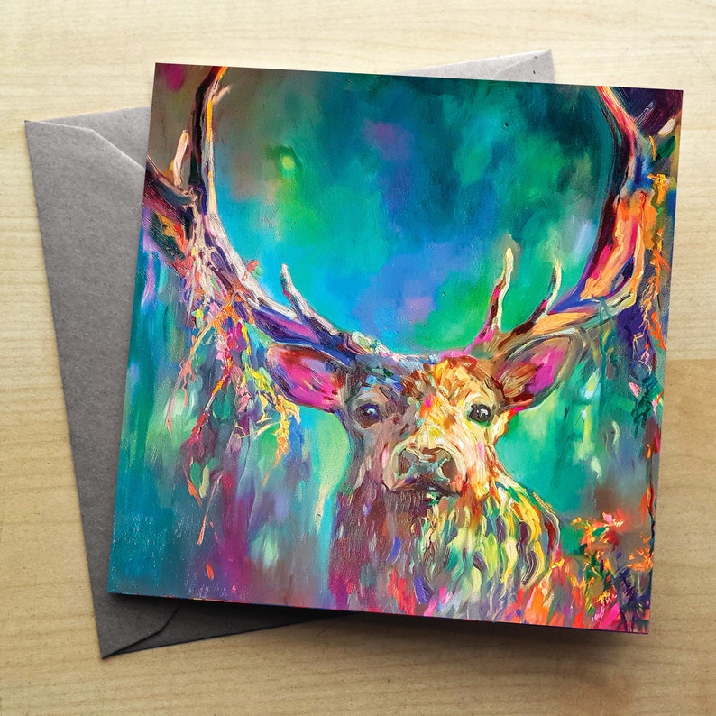 Colourful Stag Greetings Card by Sue Gardner Deer Painting - Etsy