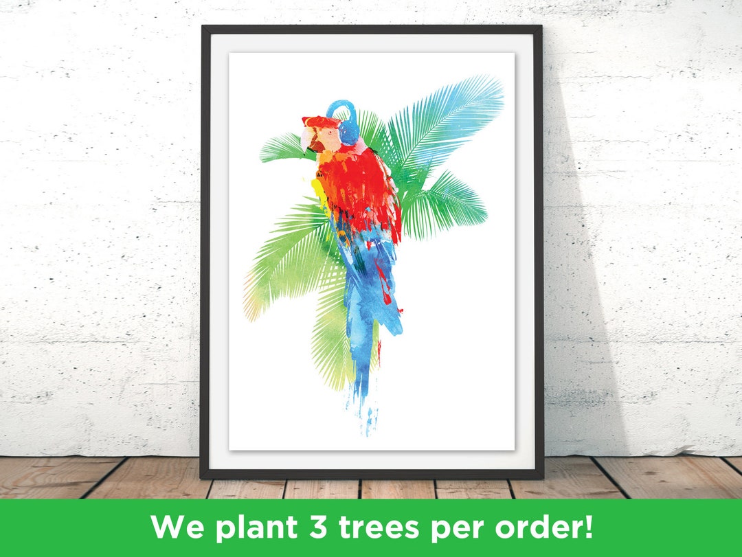 Parrot Art Print Parrot Wall Art Parrot Watercolour Illustration Palm ...
