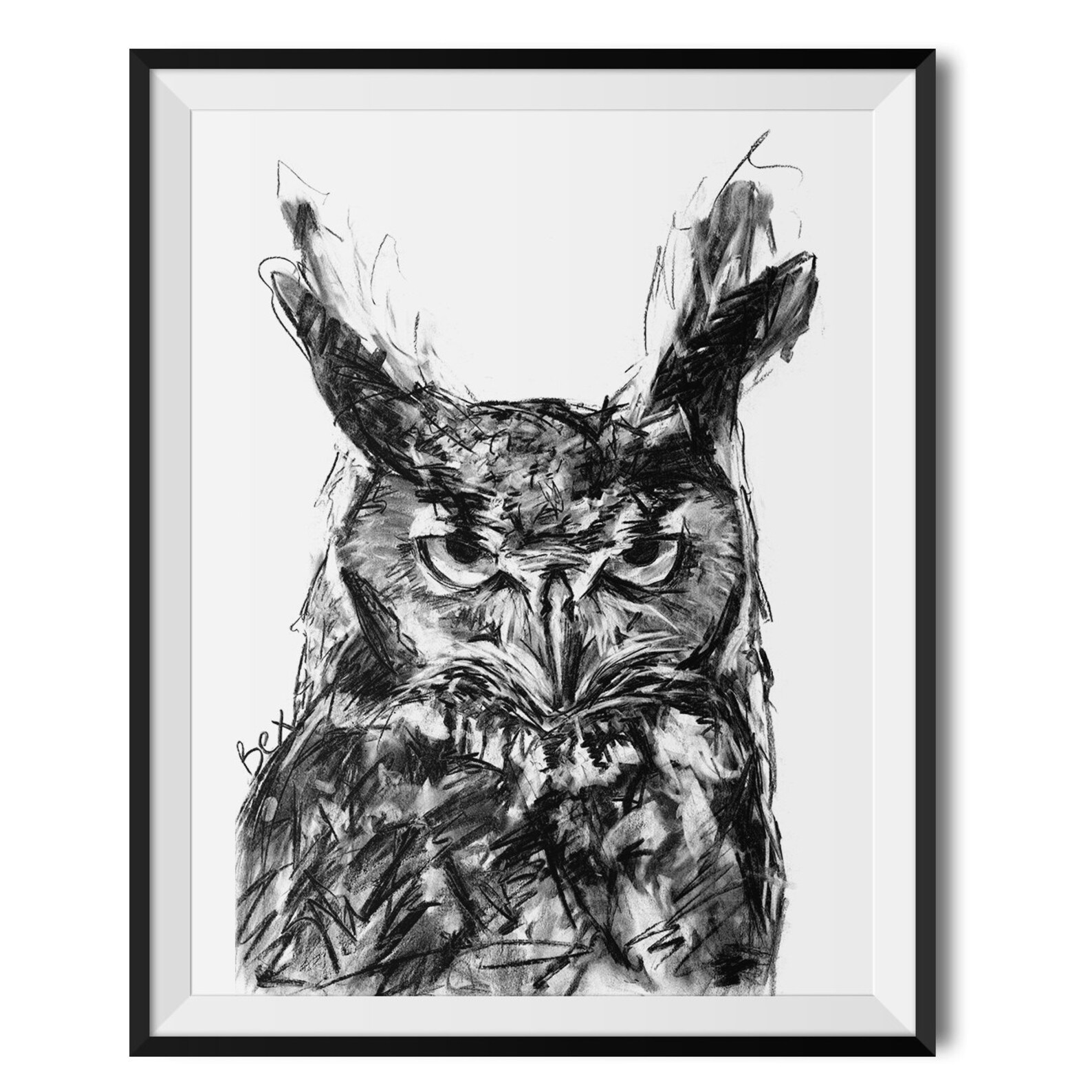 Owl Art Print Owl Art Owl Charcoal Illustration Owl Black and | Etsy