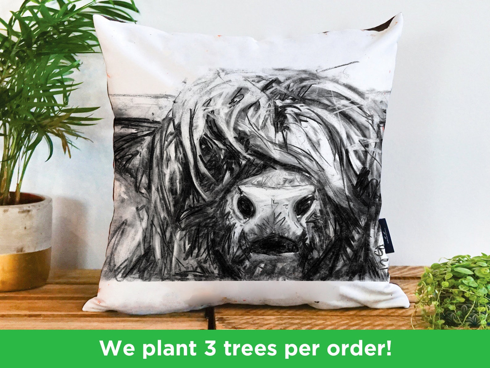 Charcoal Highland Cow Cushion by Bex Williams Hand-made - Etsy