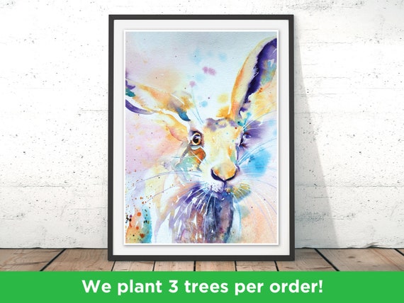 Spring Hare Painting Colourful Hare Print Rabbit Wall Art | Etsy
