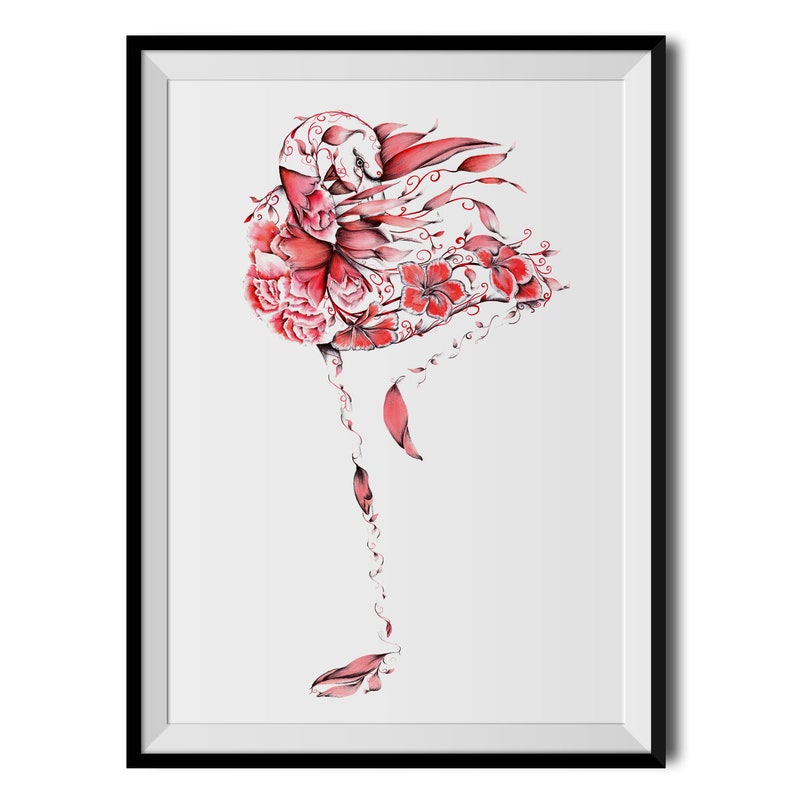 Flamingo Print by Kat Baxter Flowery Flamingo Wall Art - Etsy