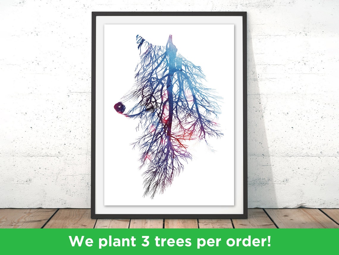 Wild Wolf Tree Wall Art Abstract Wolf Tree Art Print - Etsy
