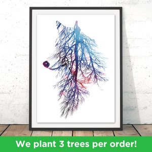 Wild Wolf Tree Wall Art Abstract Wolf Tree Art Print - Etsy