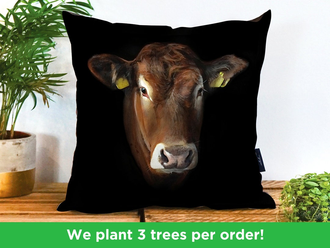 Cow's Face Vegan Cushion by Aidan Sloan Cow Painting Pillow Handmade ...