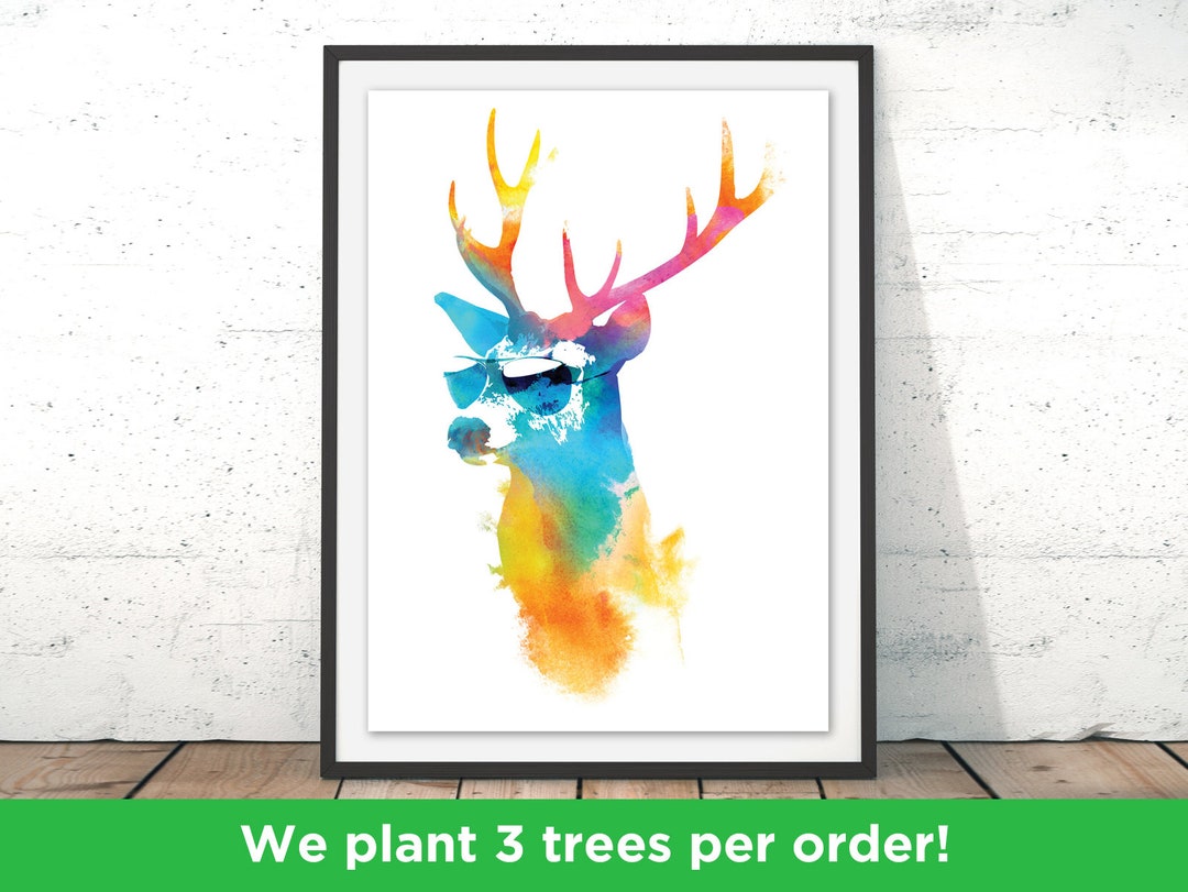 Stag Print Stag Wall Art Geek Summer Deer Print Illustration Stag ...