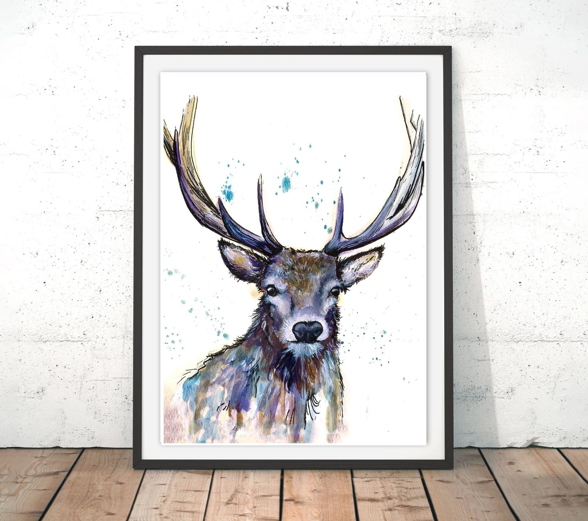 Deer Print Deer Illustration Stag Print Blue Deer Framed | Etsy