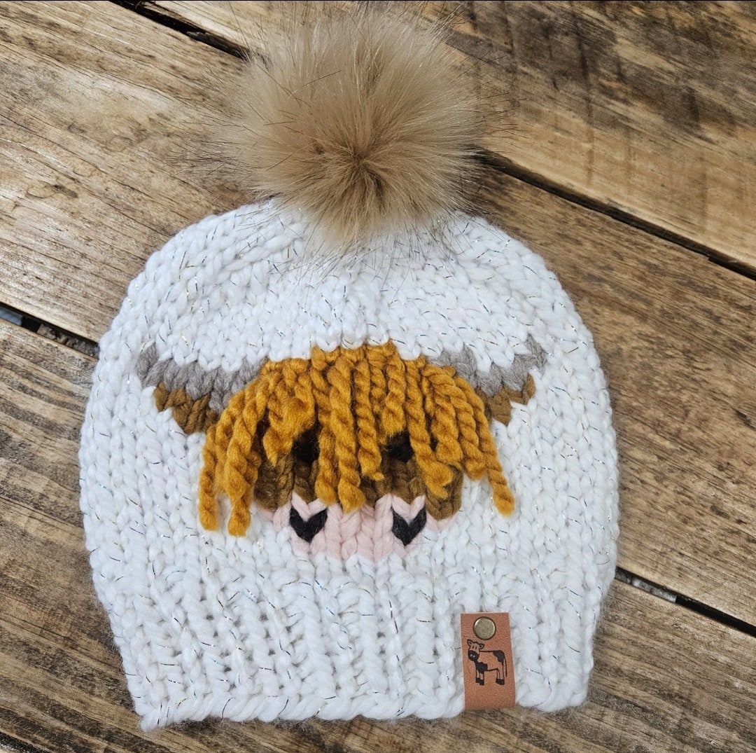 Super Chunky Highland Cow Knit Beanie Adult Small - Etsy