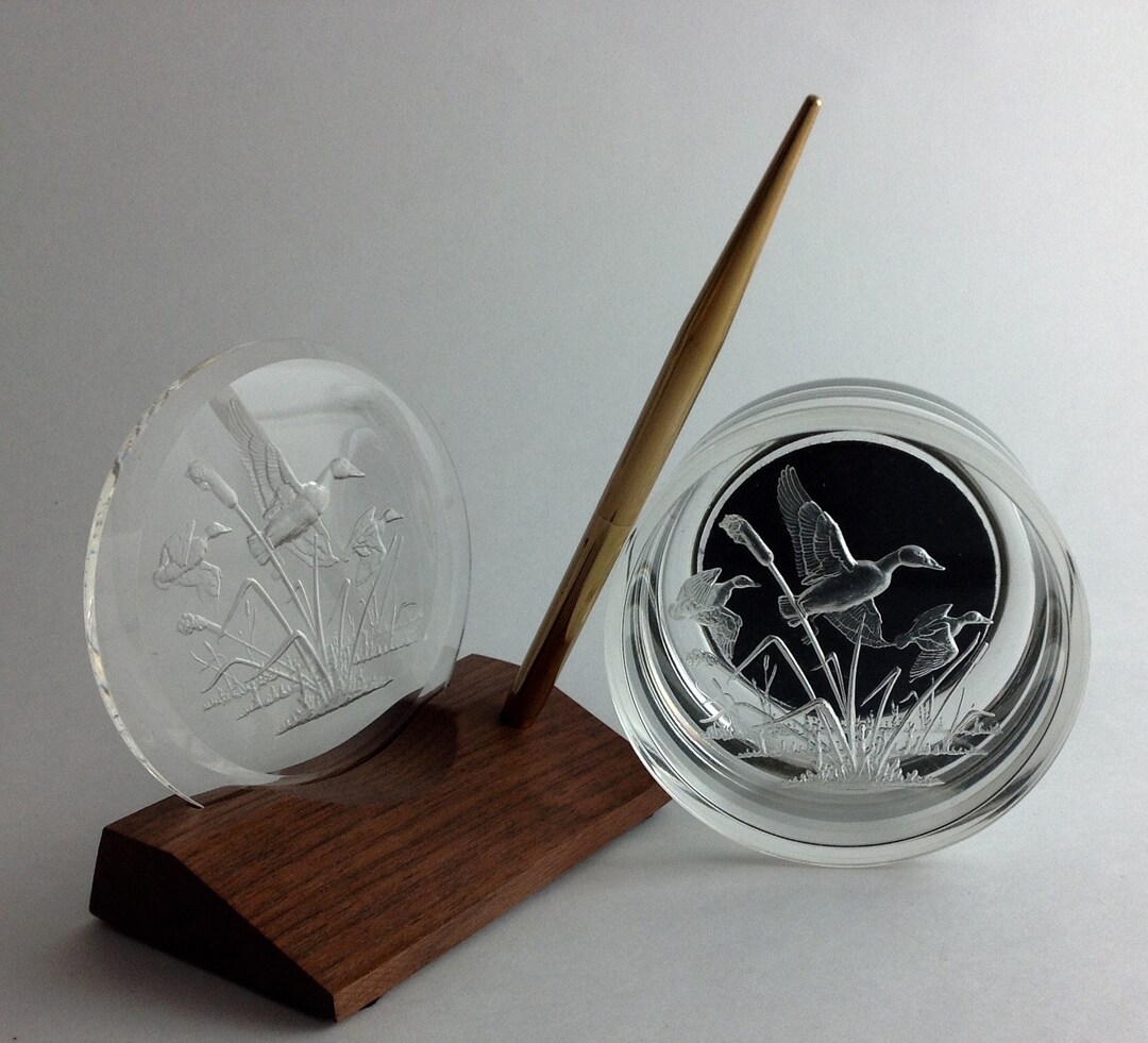 Vintage Desk Set Ducks Geese Gold Pen Holder Covered Jar Wood - Etsy