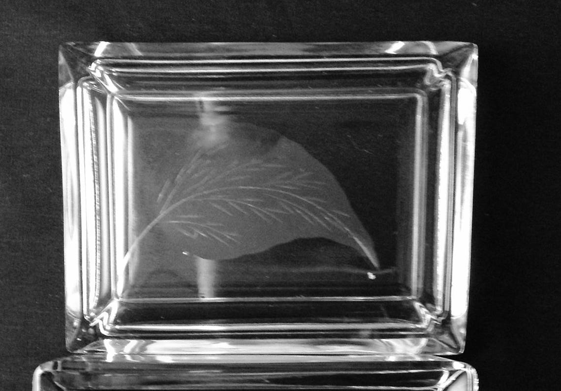 Vintage Heavy Glass Box With Lid Etched Leaf Design Jewelry - Etsy