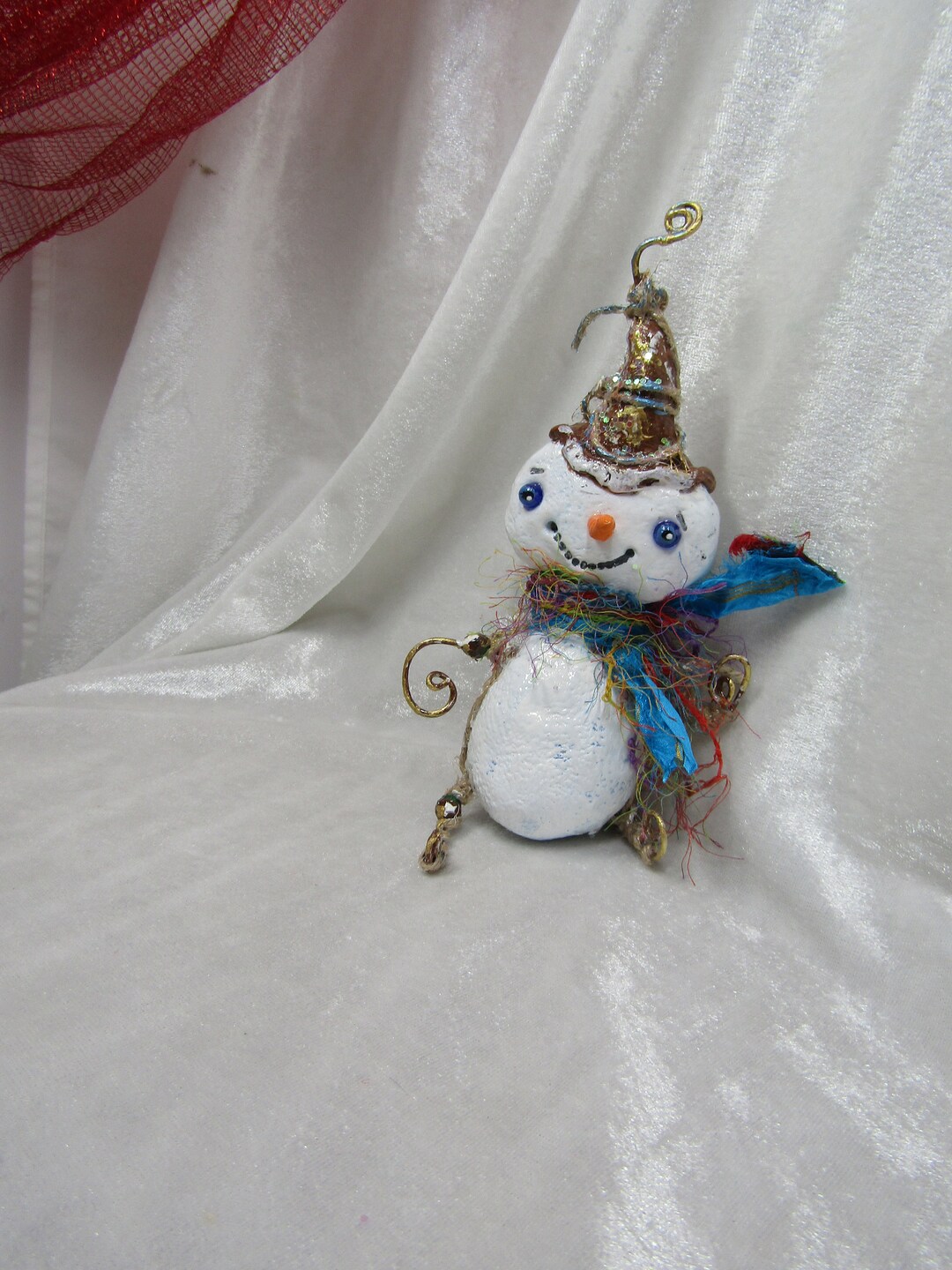 Whimsical Papier Mache Snowman Ornament One-of-a-kind Handmade Original ...
