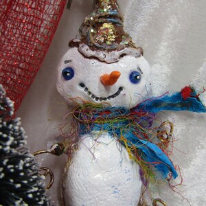 Whimsical Papier Mache Snowman Ornament One-of-a-kind Handmade Original ...