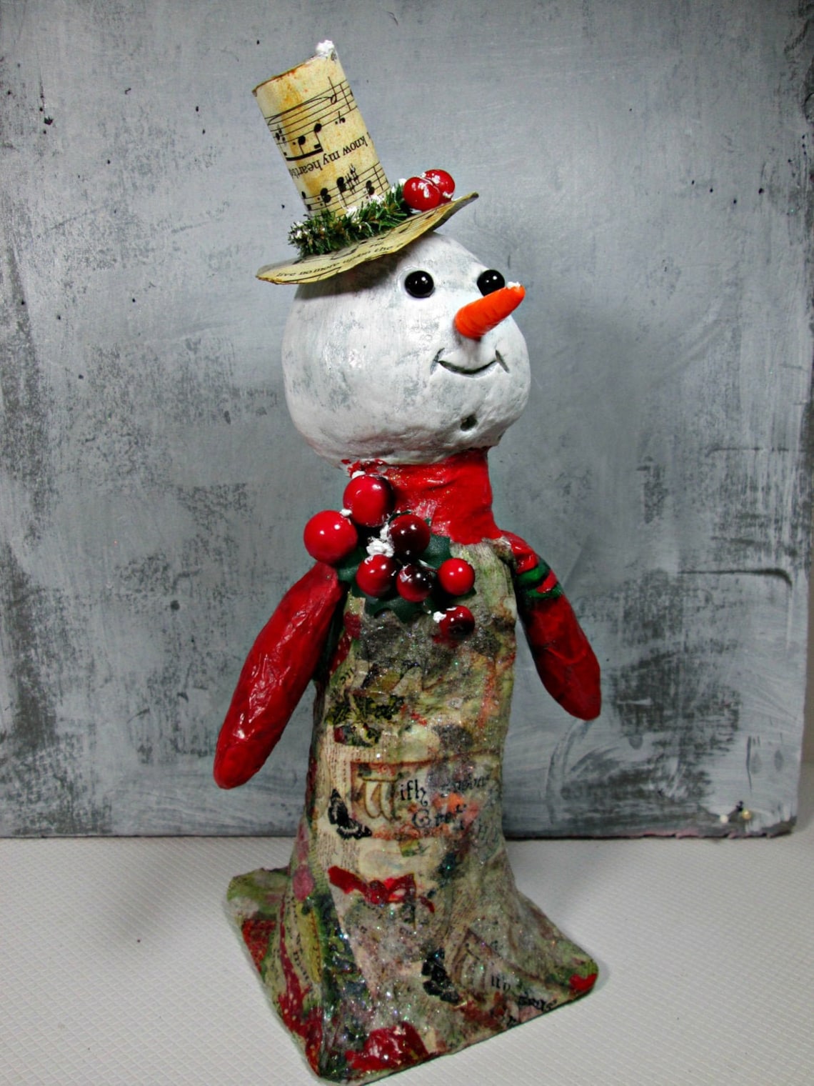 Snowman Paper Mache Folk Art Original OOAK Handmade Winter - Etsy